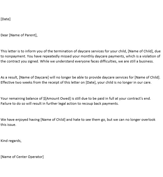 Daycare Termination Letters for Providers - Templates & How To | Vanco