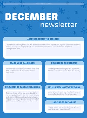 Template, Sample & Ideas for Childcare Christmas Newsletter - Vanco