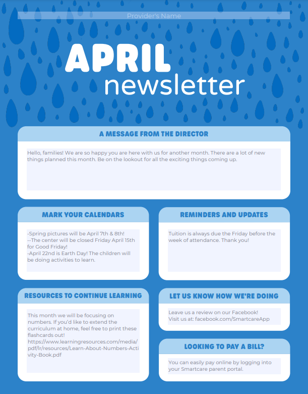 April Newsletter Preschool Template, Sample & Ideas - Vanco