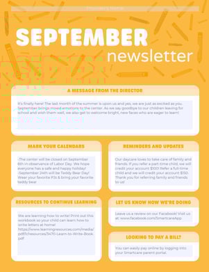 September Newsletter for Preschool or Daycare: Template, Sample & Ideas ...