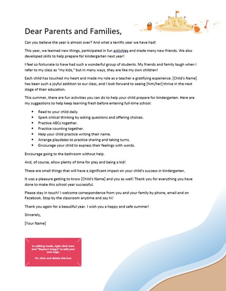 Preschool End of Year Letter to Parents - Free Templates | Vanco Care