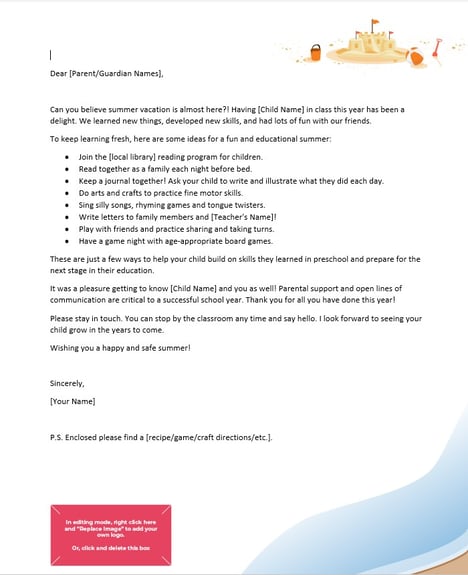 Preschool End of Year Letter to Parents - Free Templates | Vanco Care