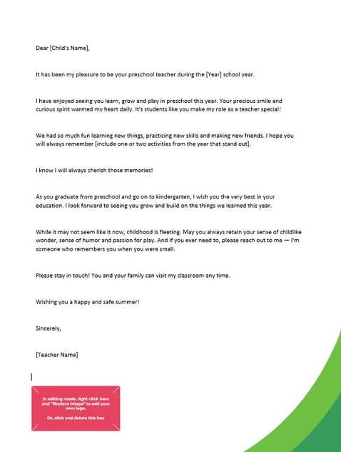 Preschool End of Year Letter to Parents - Free Templates | Vanco Care