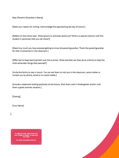 Preschool End of Year Letter to Parents - Free Templates | Vanco Care