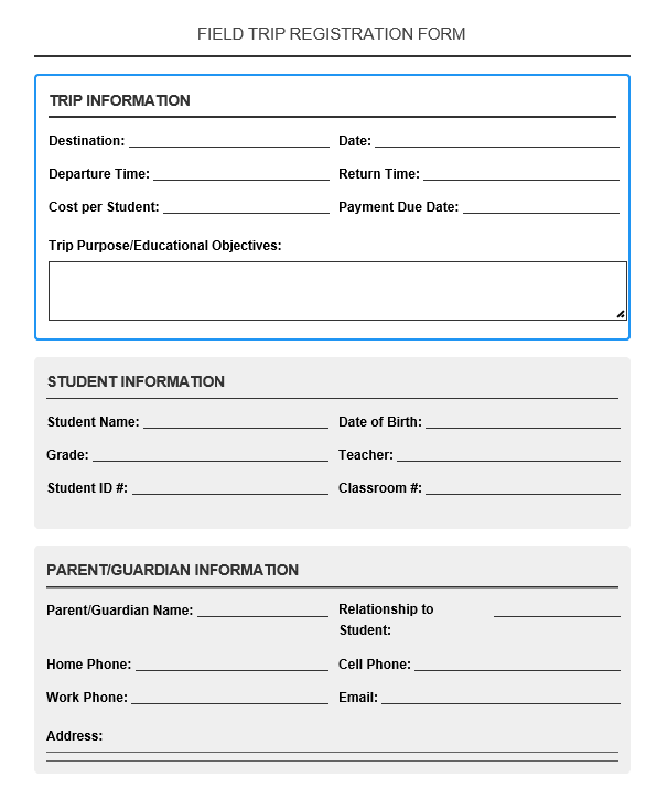 Field Trip Form Template: Request and Registration Form