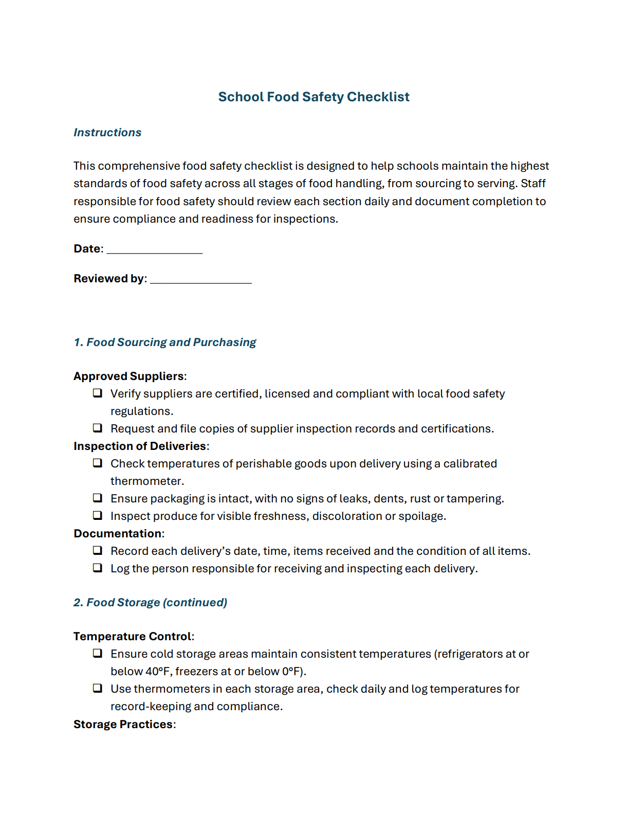 Guide & Food Safety Checklist for Schools – Free Download Included