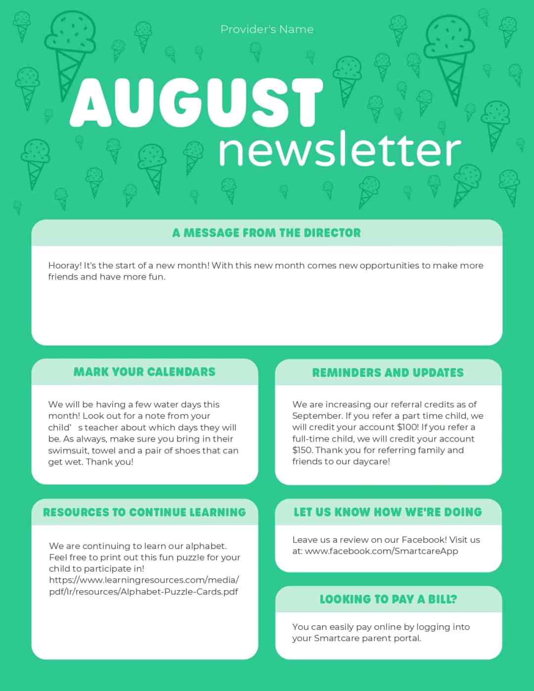 August Preschool Newsletter: Template, Sample & Ideas - Vanco