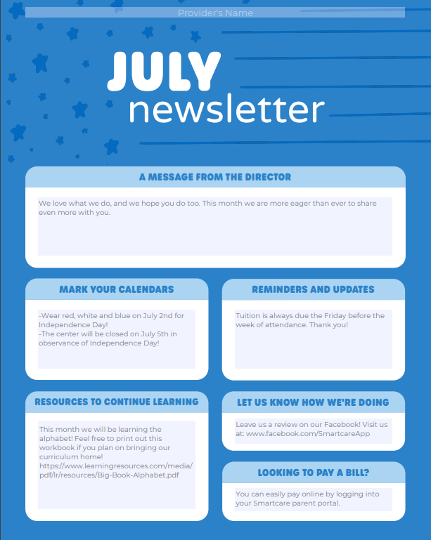 July Newsletter for Daycare: Template, Sample & Ideas - Vanco