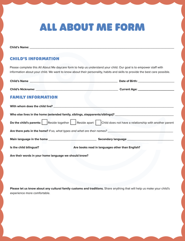 Free All About Me Daycare Form Template & Guide | Smartcare