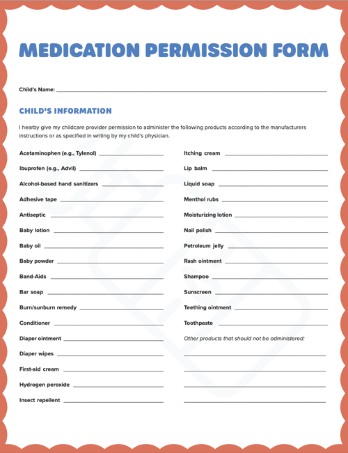 Free Permission to Administer Medication Form for Daycare