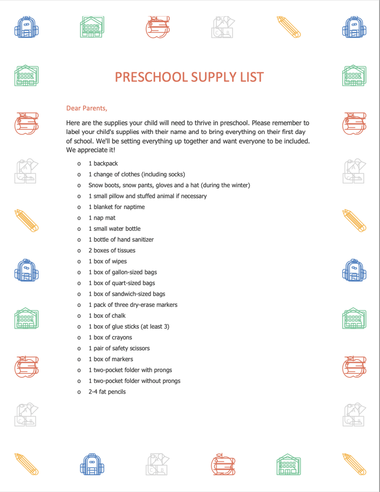 Free Daycare Supply List Templates, Samples & Guide