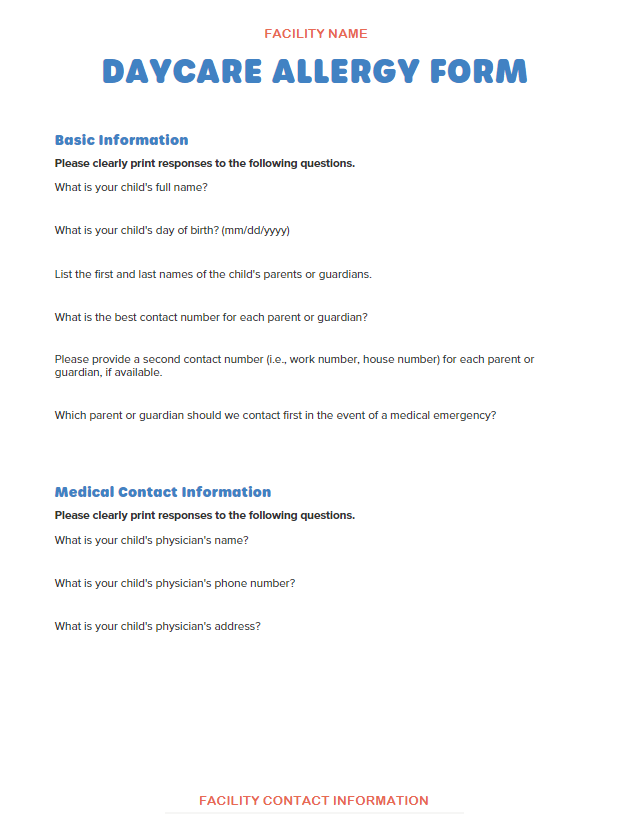 Free Daycare Allergy Form & Guide | Smartcare
