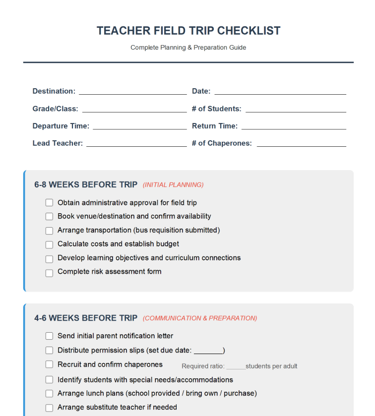 Ultimate Field Trip Checklist: For Teachers, Chaperones & Students