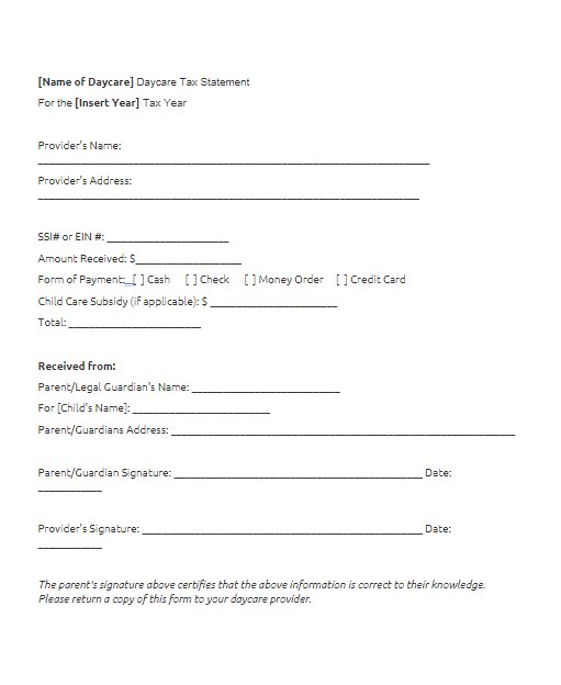 Child Care Tax Receipt and Statements Guide & Templates
