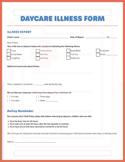 Free Printable Daycare Illness Form | Smartcare