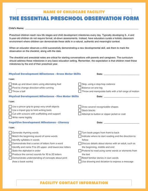 Free Preschool Observation Form & Guide | Smartcare